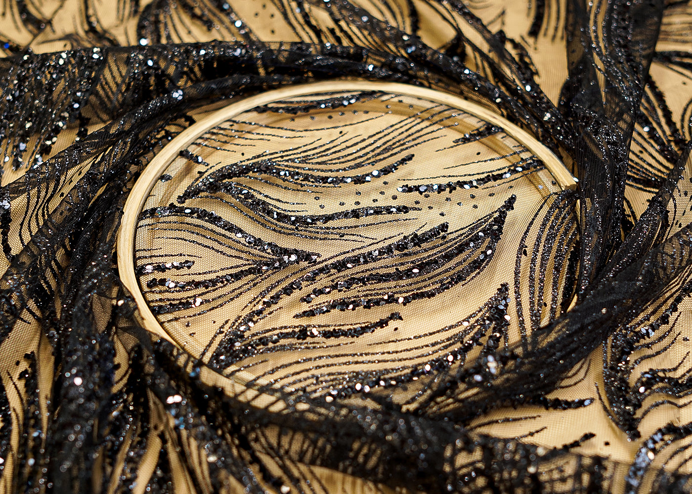 (PRE-CUT 1MTR) Imported Net with Allover Glitter Work 11366