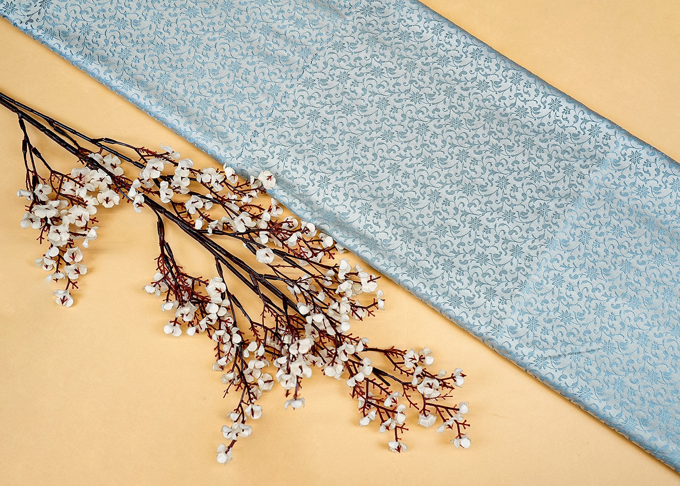 Ice Blue Banarasi Brocade with Allover Colored Thread Handloom 12687