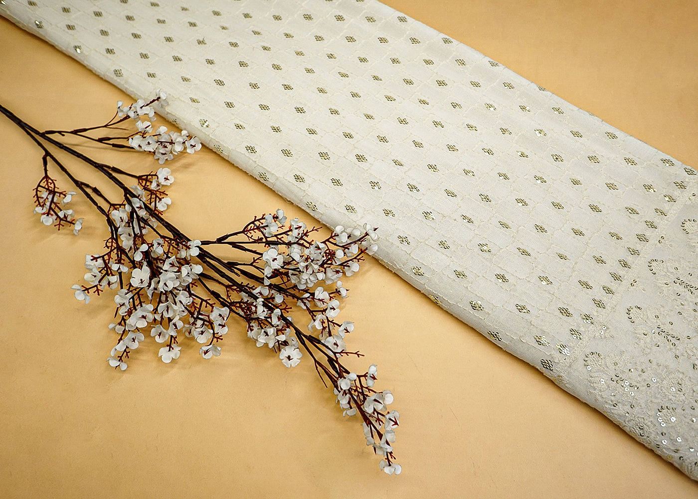 Georgette Fabric with Allover Thread and Sequins Work