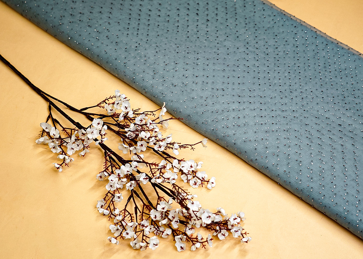 Grey Net Fabric with Allover Swarovski Work 13250