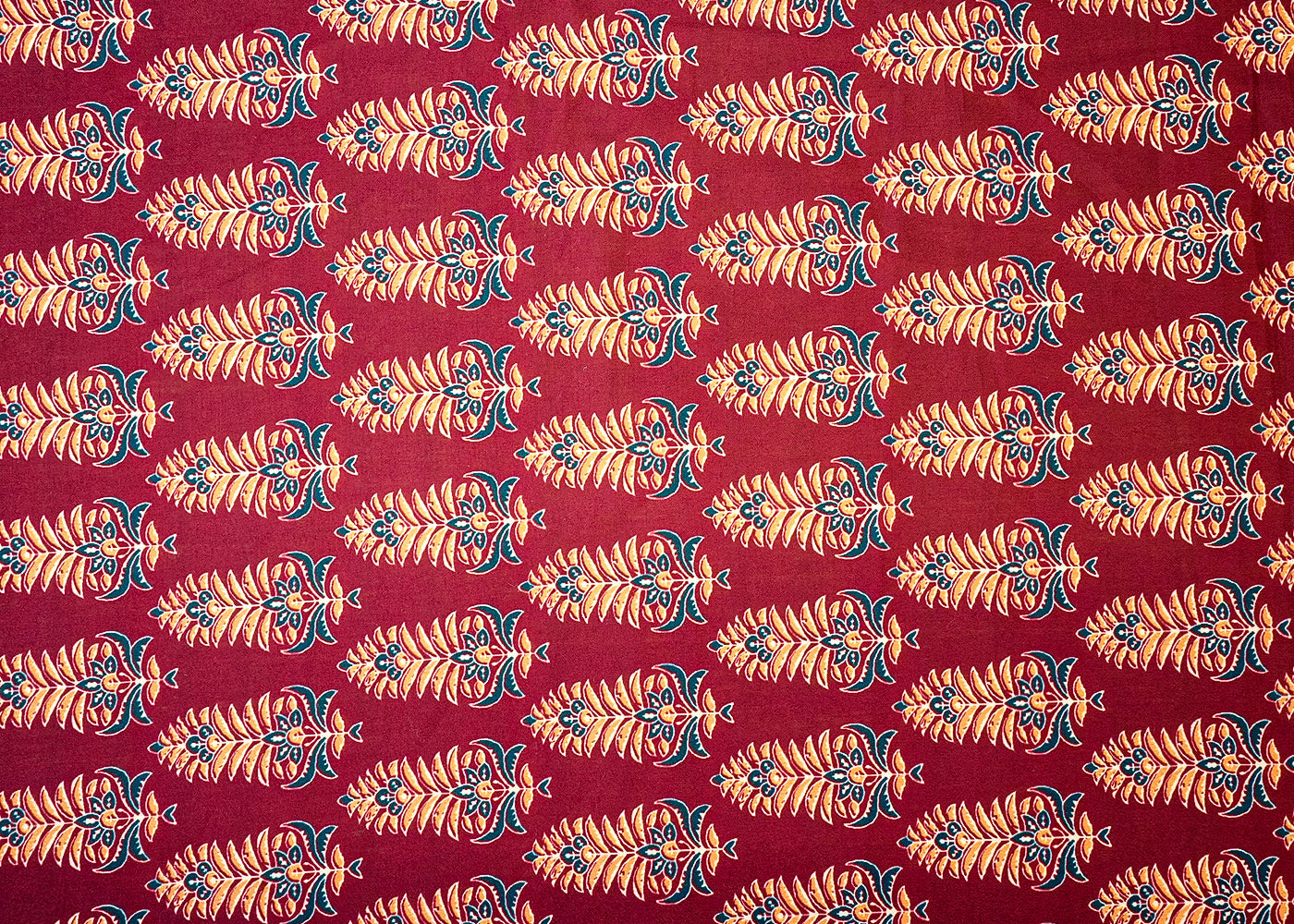 Maroon Cotton Fabric with Allover Leaf Motifs 13851