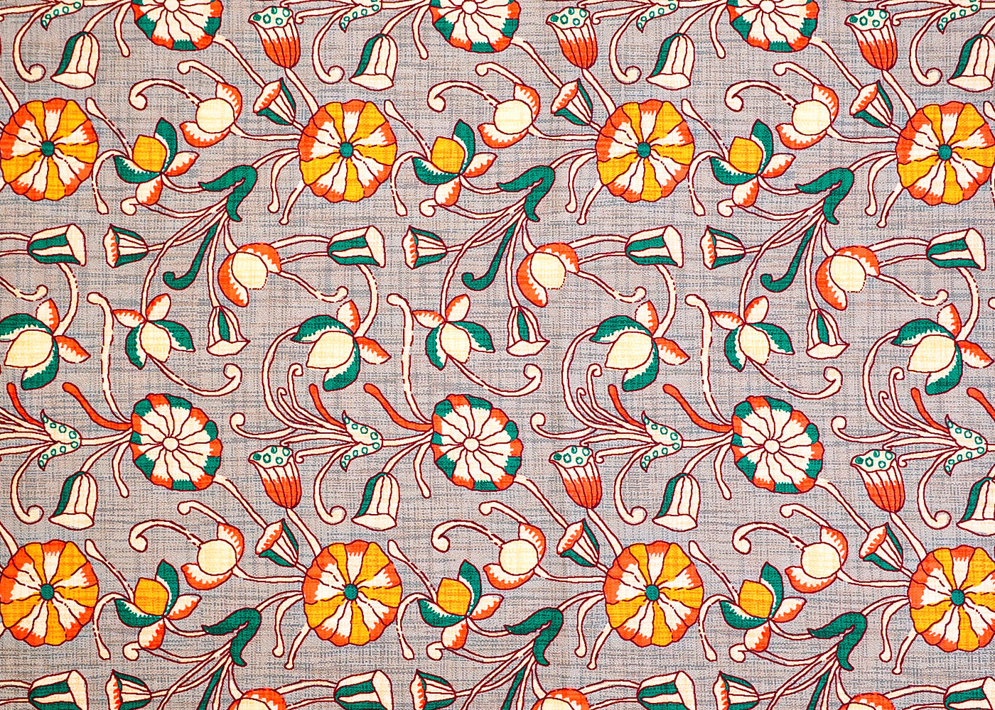 Grey Cotton Fabric with Allover Abstract Flower Pattern 13855