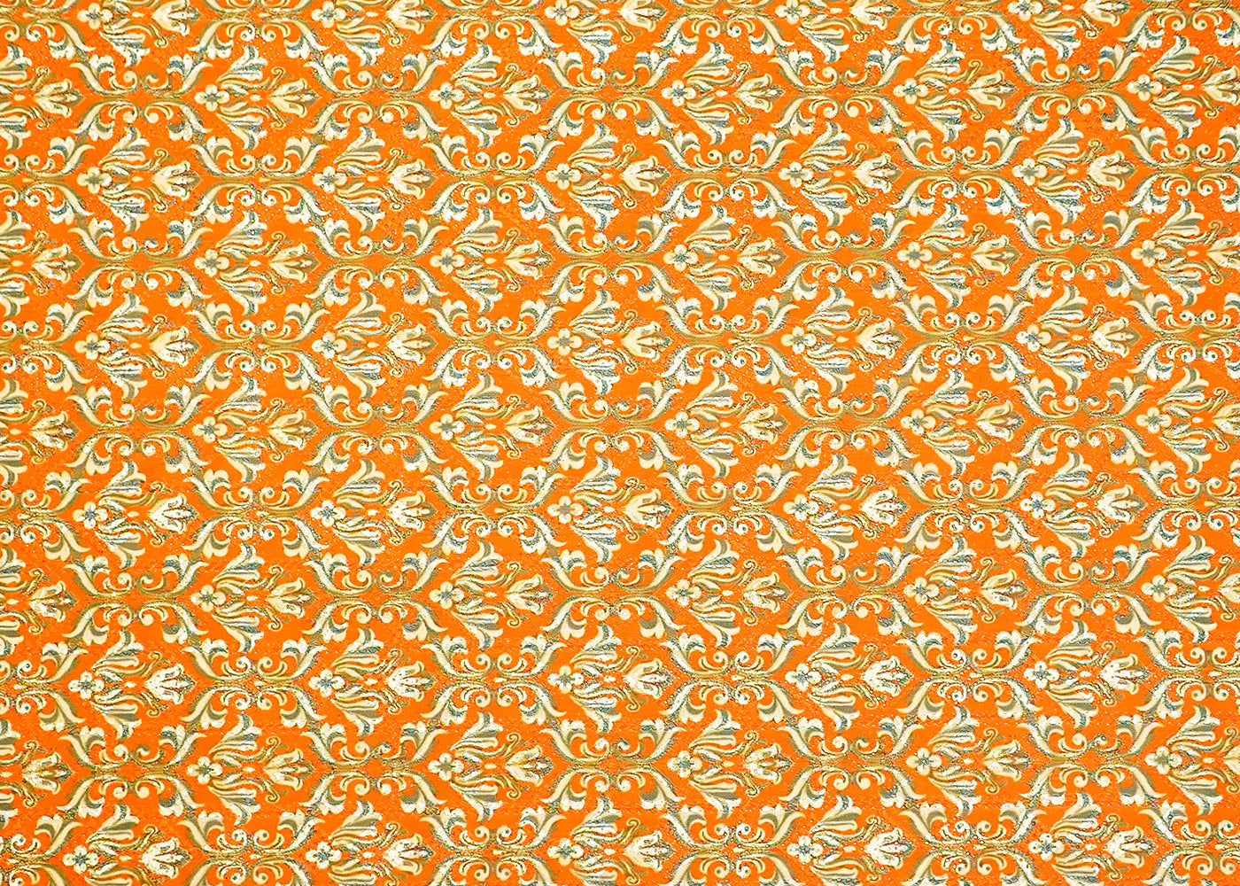Orange And Green Georgette Dobby Fabric with Allover Traditional Motif