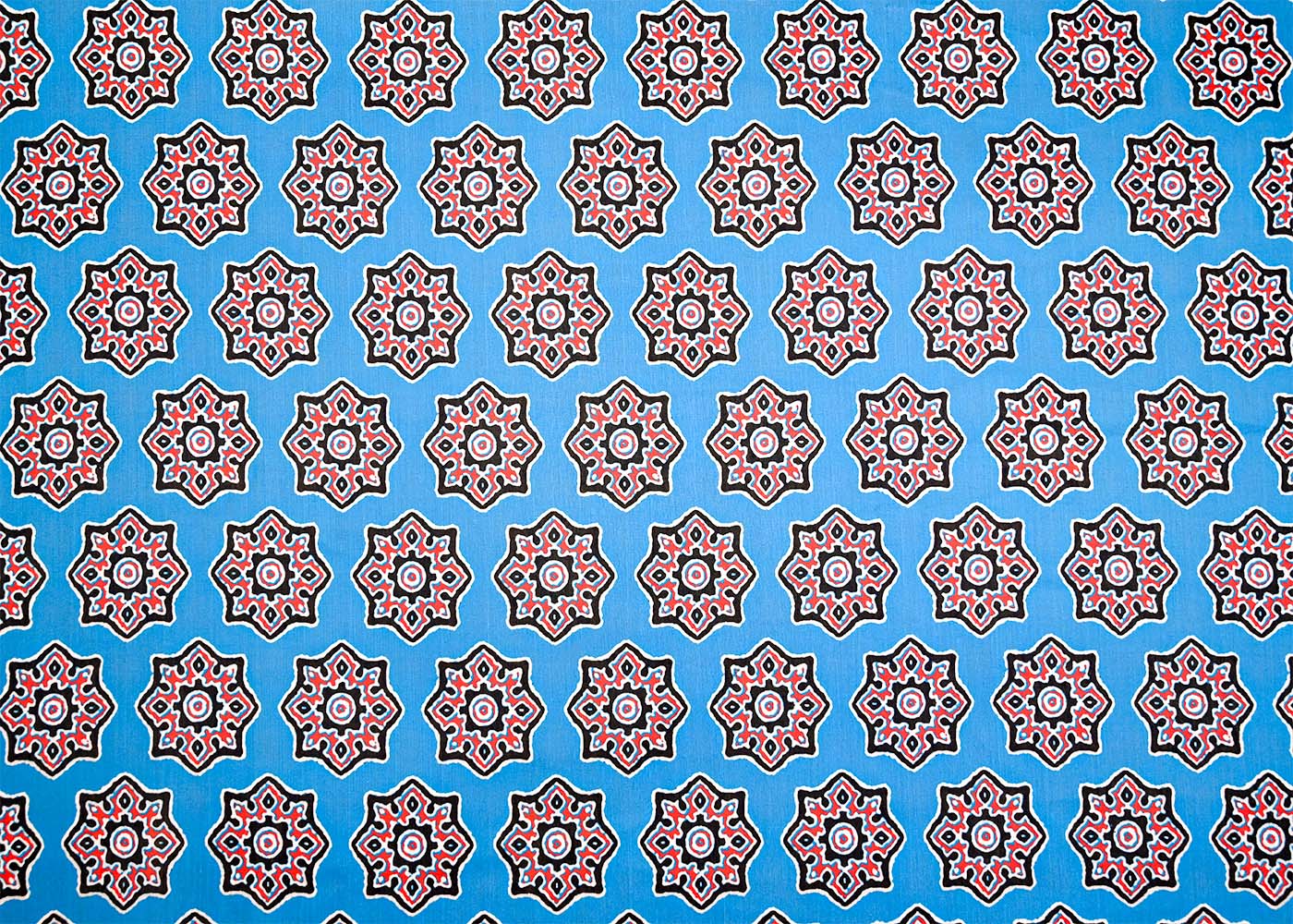 Blue Muslin Fabric with Allover Traditional Motifs 14072