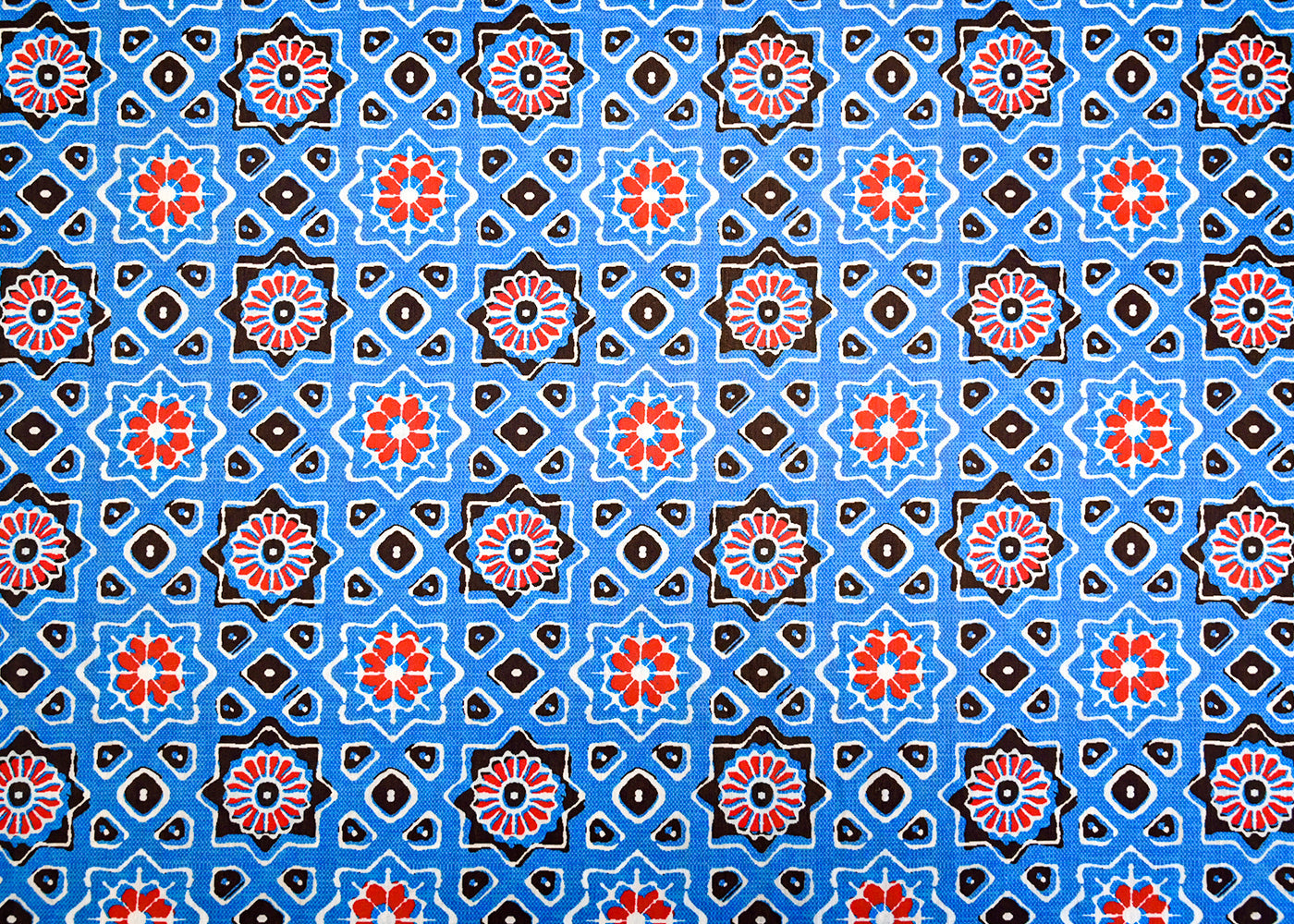 Blue Muslin Fabric with Allover Traditional Motifs 14111