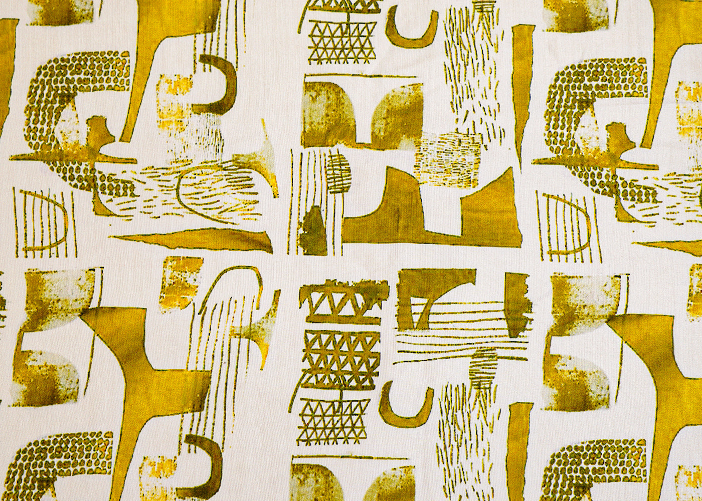 White & Green Imported Muslin Fabric with Allover Abstract Print 14168