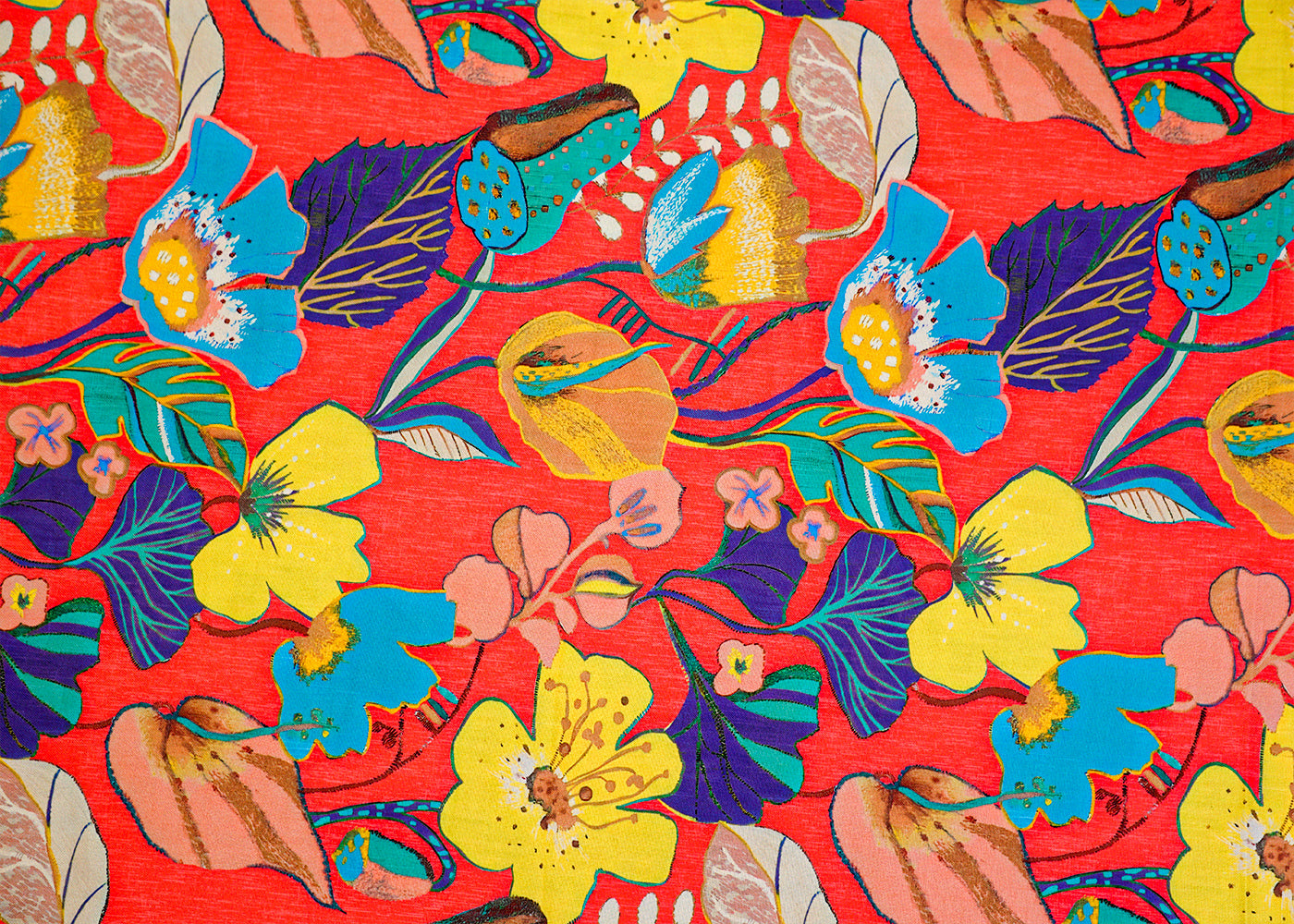 Fluorescent Pink Imported Rayon Fabric with Floral Print 14175