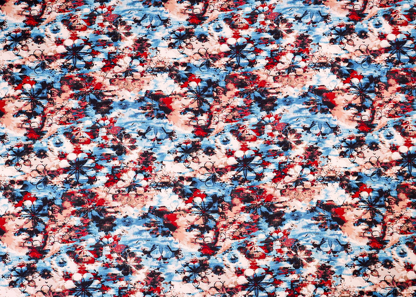 Multi-Colour Armani Satin Fabric with All Over Abstract Print 14395