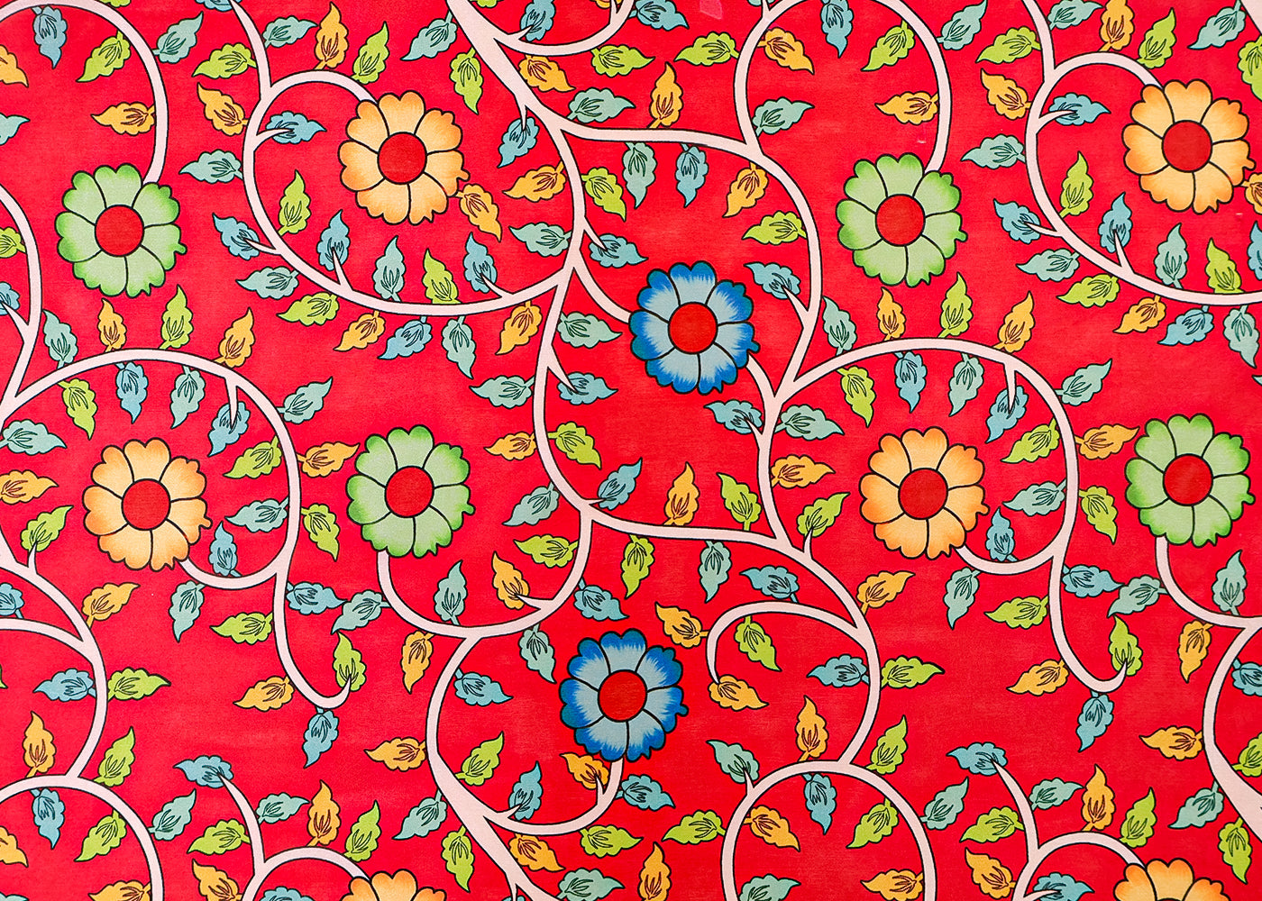 Dark Pink Satin Organza Fabric with All Over Traditional Pattern 14922