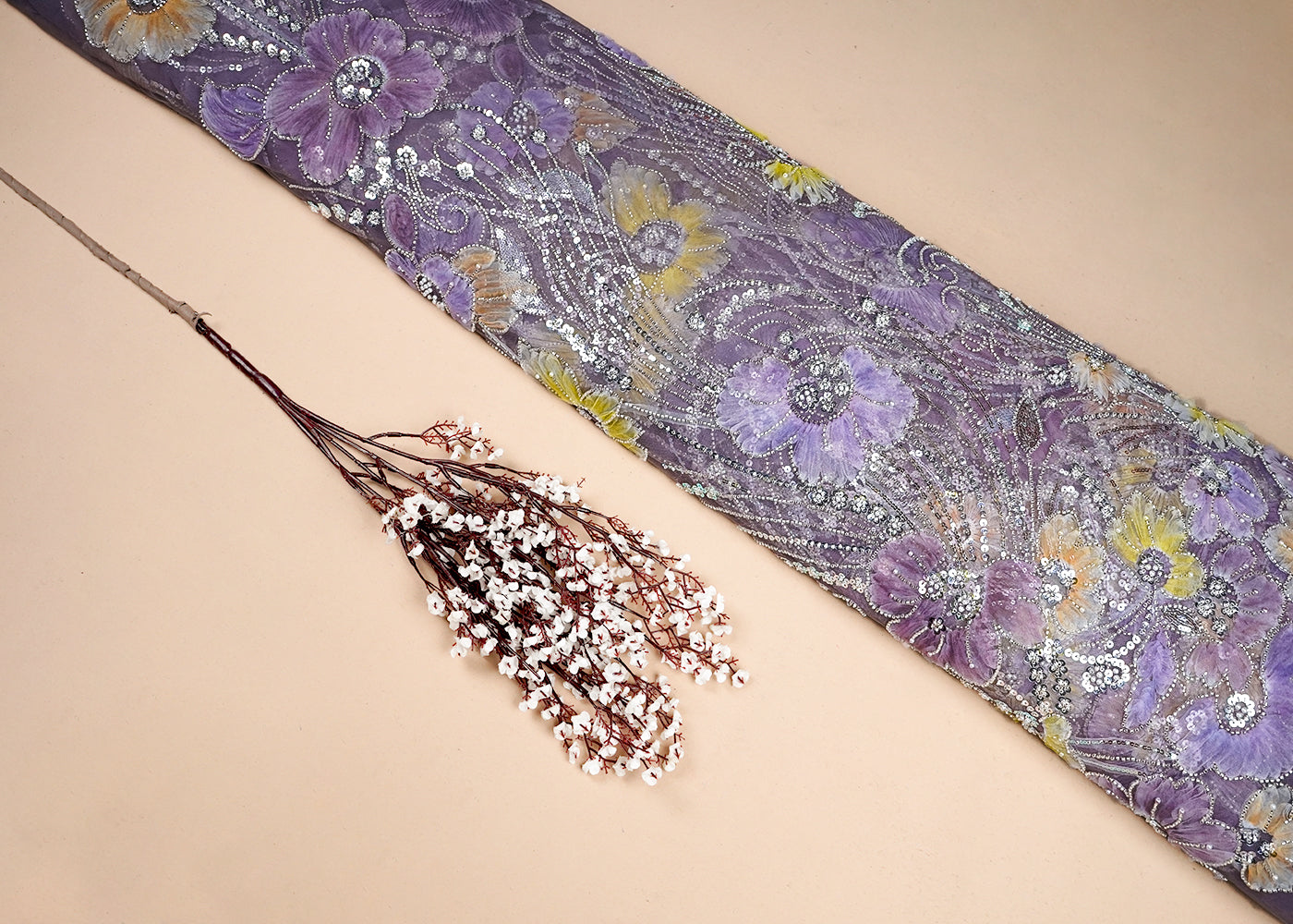 Onion Imported Net Fabric With All Over Applique Work With Bead And Se