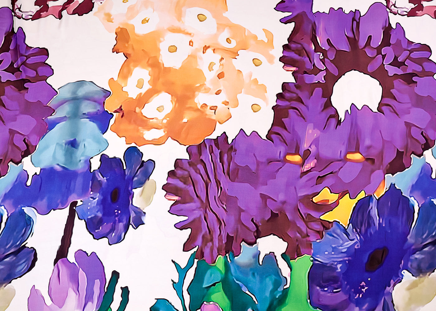 White Armani Satin Fabric with All Over Abstract Print 17297