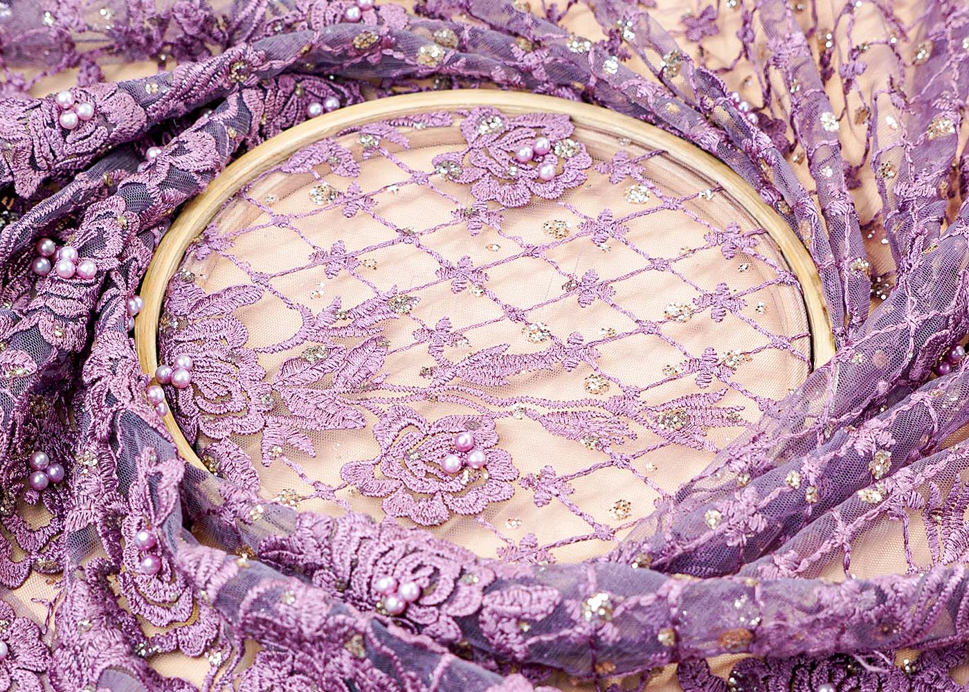 (Pre-Cut 1.65 Mtr ) Onion Imported Net Fabric With All Over Thread And