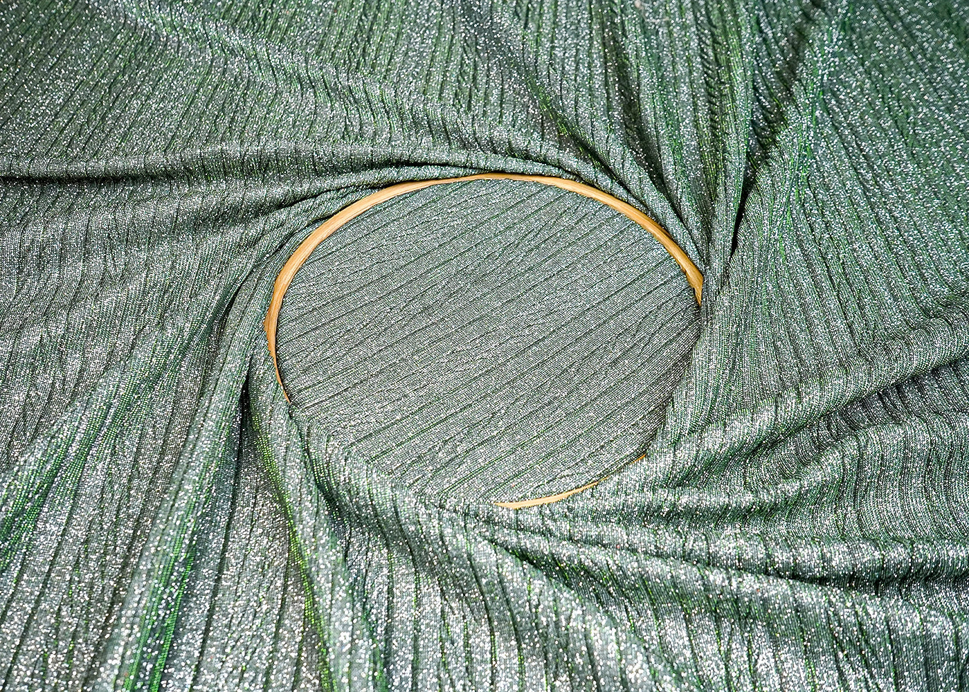 (Pre-Cut 3.5 MTR) Green Moon Light Fabric With All Over Gliter Work 18
