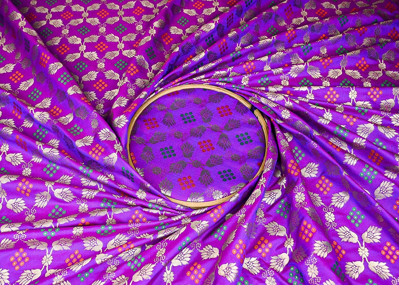(Pre-Cut 1.45 Mtr) Purple Banarasi Brocade Fabric With All Over Thread