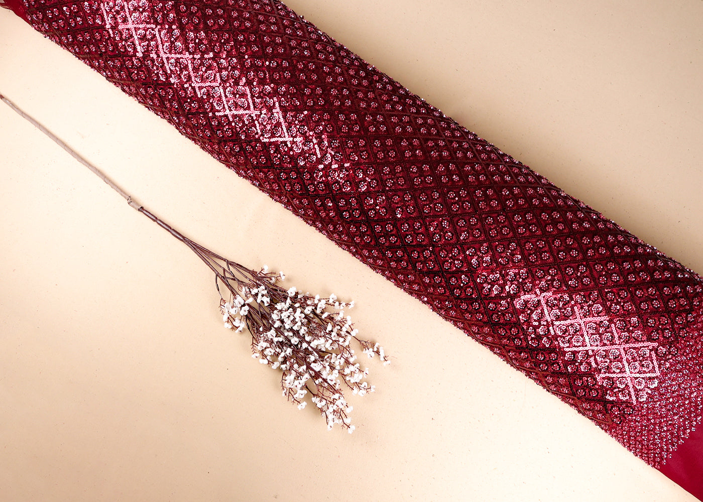 Maroon Imported Net Fabric With Sequins & Bead Work 19399