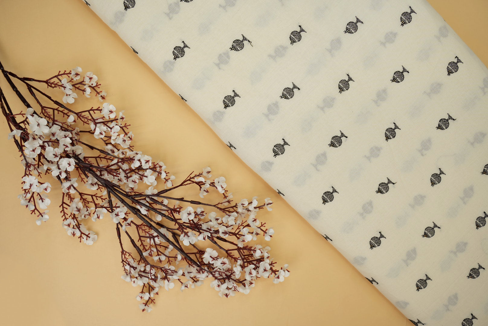 Black Floral patten with threadwork and sequins all over on cotton fab